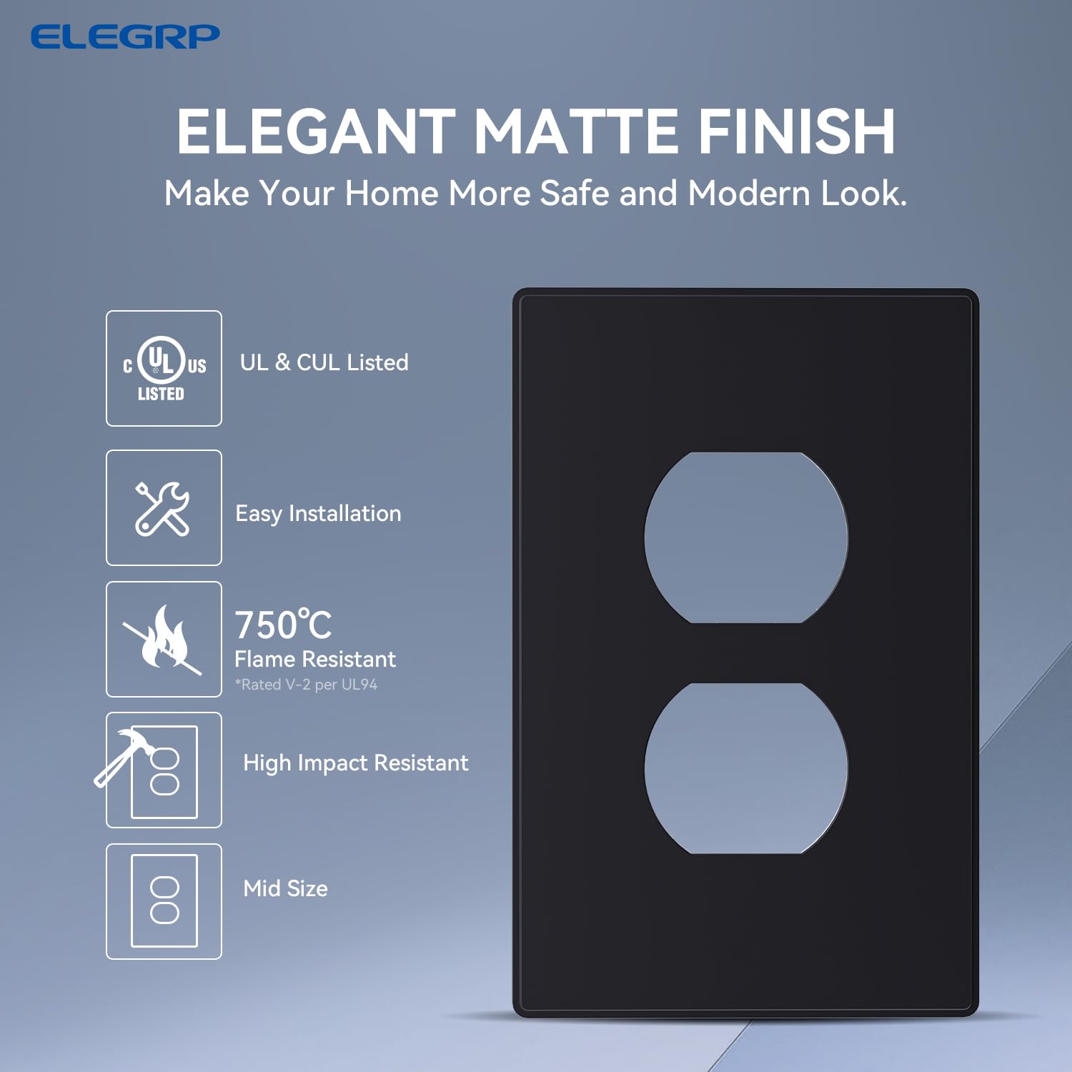 Snapklik.com : ELEGRP 1-Gang Screwless Duplex Wall Plates, Mid-Size ...