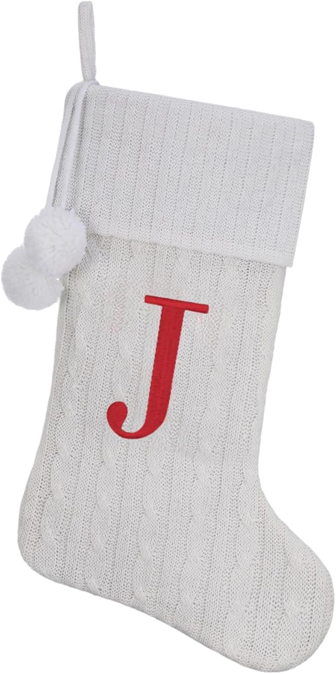 Amazon.com: Pxniy Personalized Christmas Stocking 19 Inch - White Cable ...