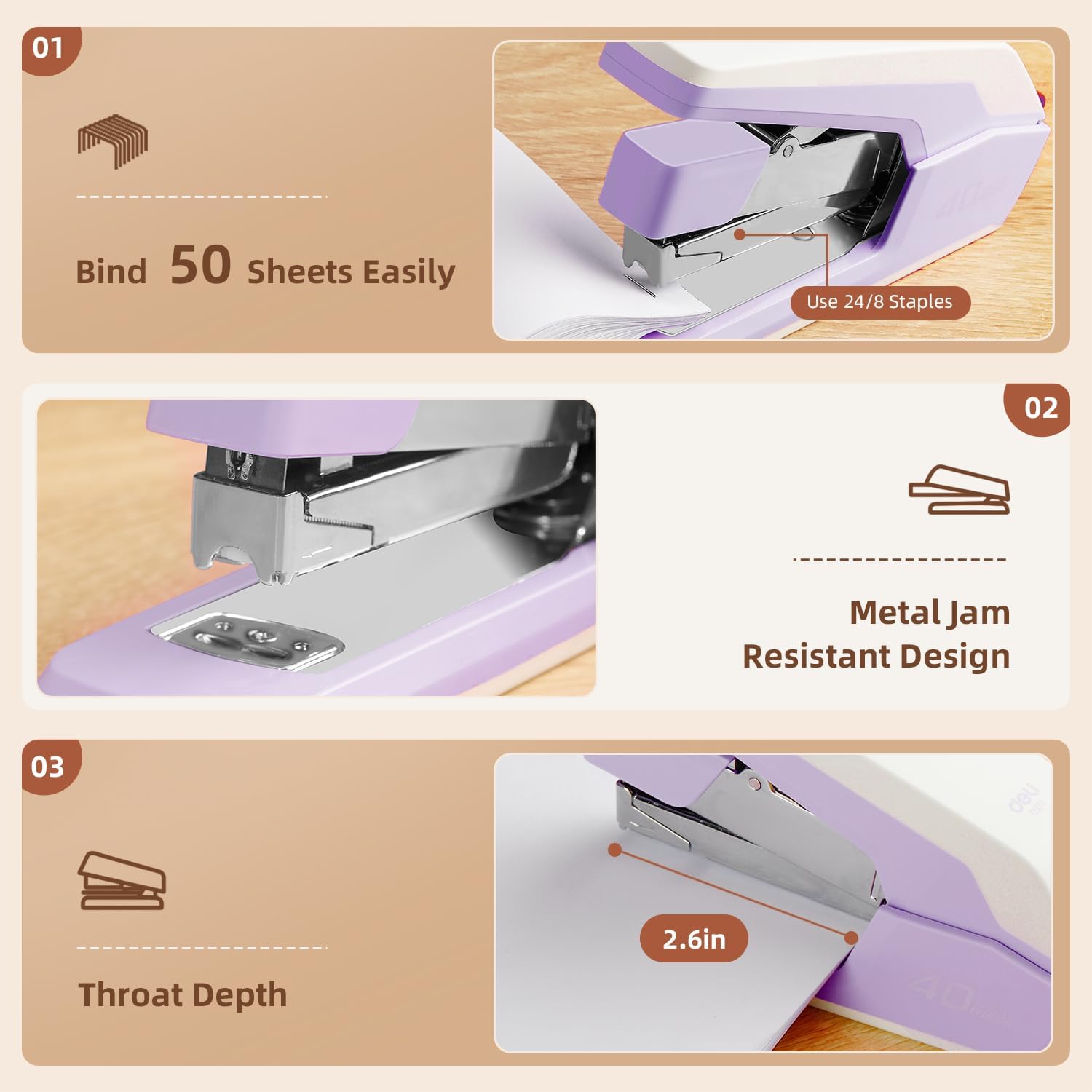 Snapklik.com : Deli Stapler, Effortless Staplers For Desk, 40-50 Sheet ...