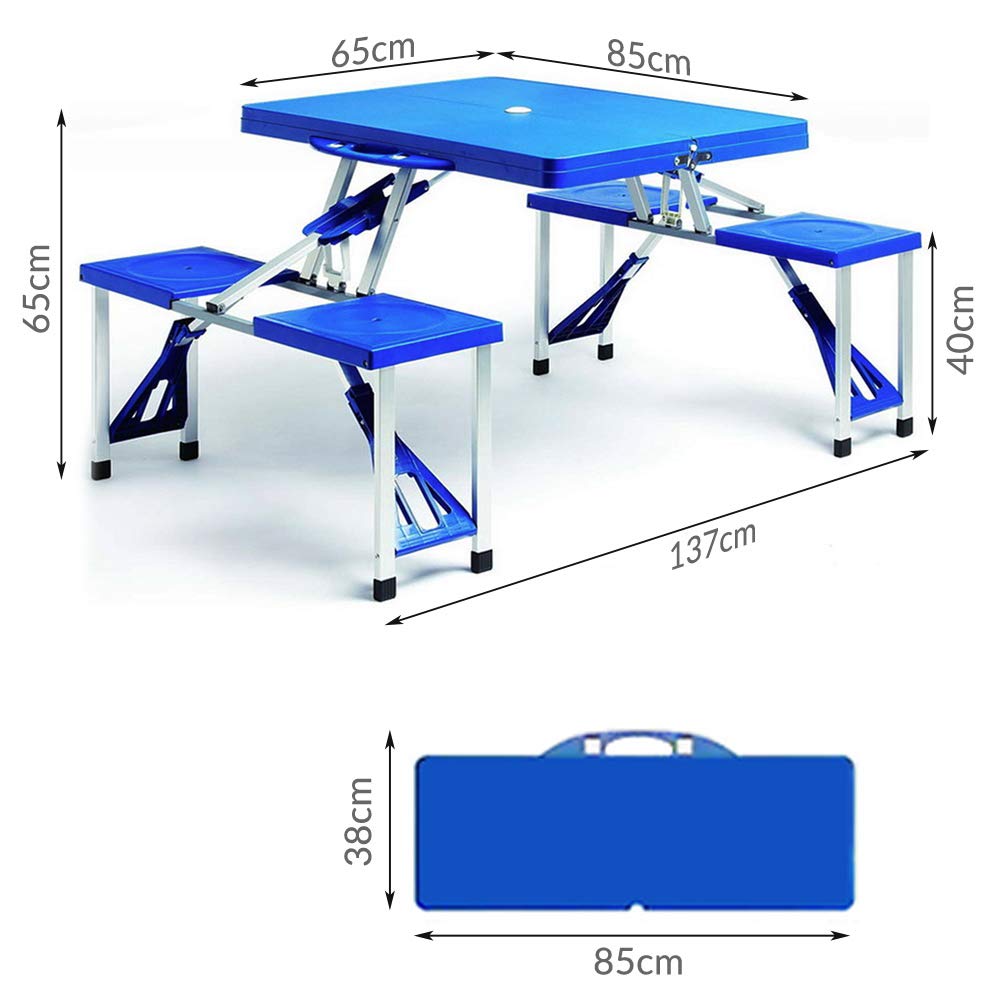 Blue Folding Table Rectangular Mobile Folding Table Seating Unit With