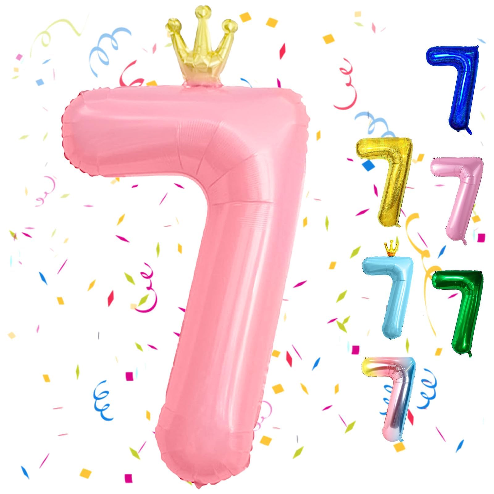Amazon.com: Crown Pink Number 7 Balloons, 7th Birthday Balloon, 40inch ...