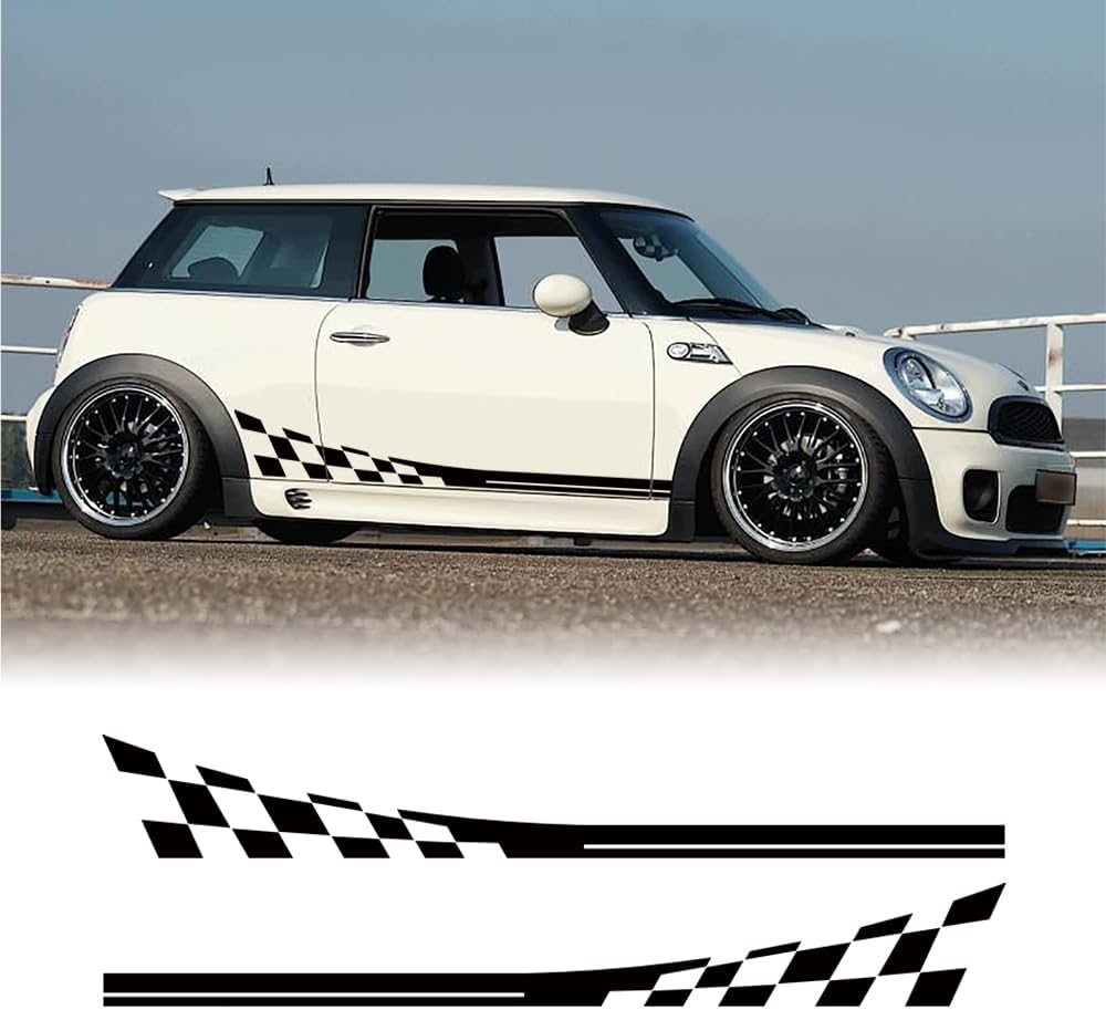 Amazon.com: AUTOSTARY Checkered Flag Vinyl Car Side Skirt Decals ...