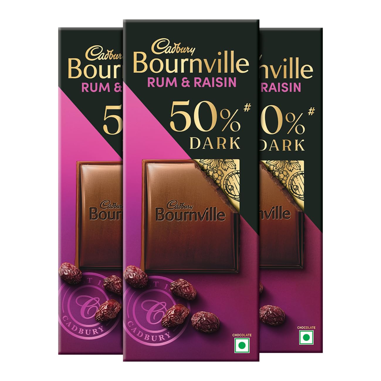 Cadbury Bournville Rum & Raisin Dark Chocolate Bar, 80 grams (Pack of 3 ...