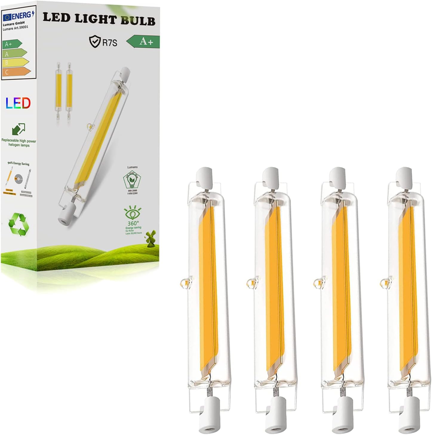 ZJZG R7S LED 118mm Dimmbar, 20W R7S LED Ersatz für 200W Halogenstab 118mm, R7S LED COB Glühbirne ...