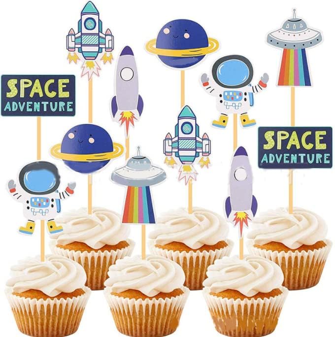 Dusenly 24pcs Outer Space Party Cake Toppers Astronaut Cupcake Toppers ...