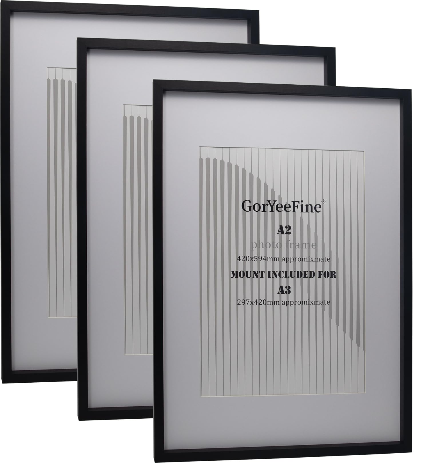 Black A2 wooden Photo Frame Set of 3 with Mounts for A3 frame, Boxed ...