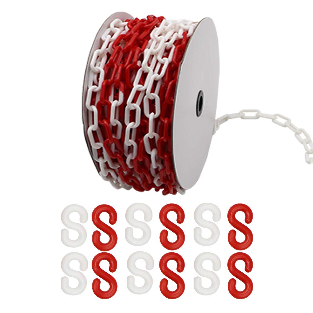 100 Feet Plastic Barrier Chain with 12 S-Hooks for Commercial ...