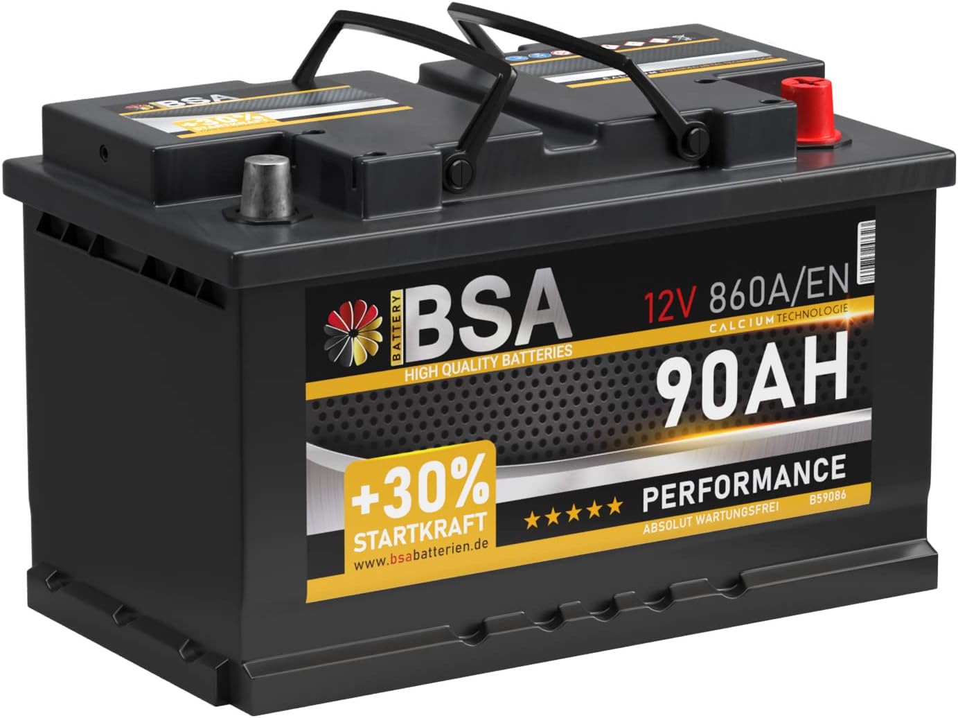 BSA Autobatterie 90Ah 12V 860A/EN +30% Startleistung Batterie ersetzt ...