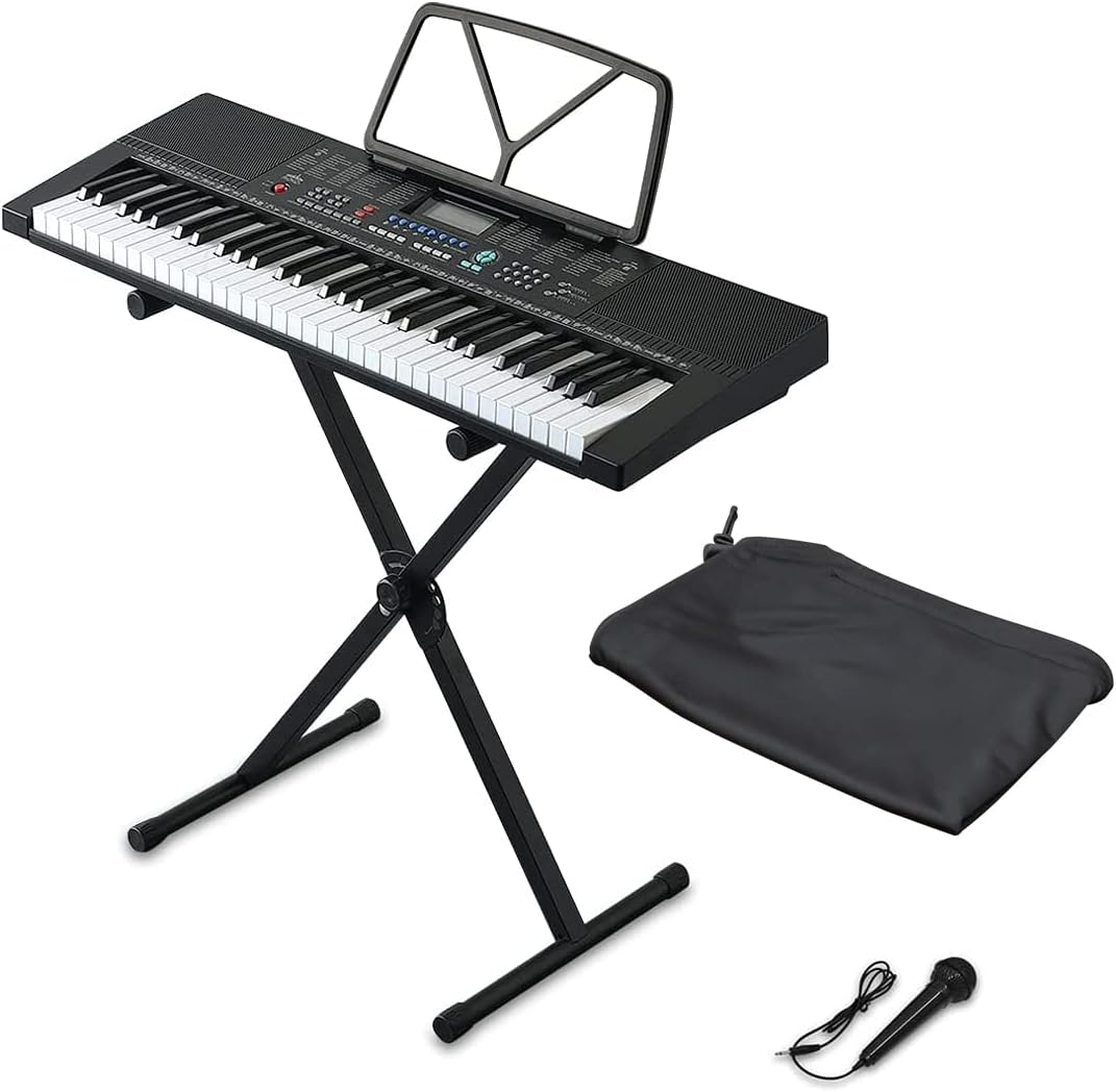 Amazon | RiZKiZ 電子キーボード 【61鍵盤】 ＆ キーボードスタンド & カバーセット 350種類の楽器音色 リズム 61種類のキーボードパーカッション マイク付 LCD ...