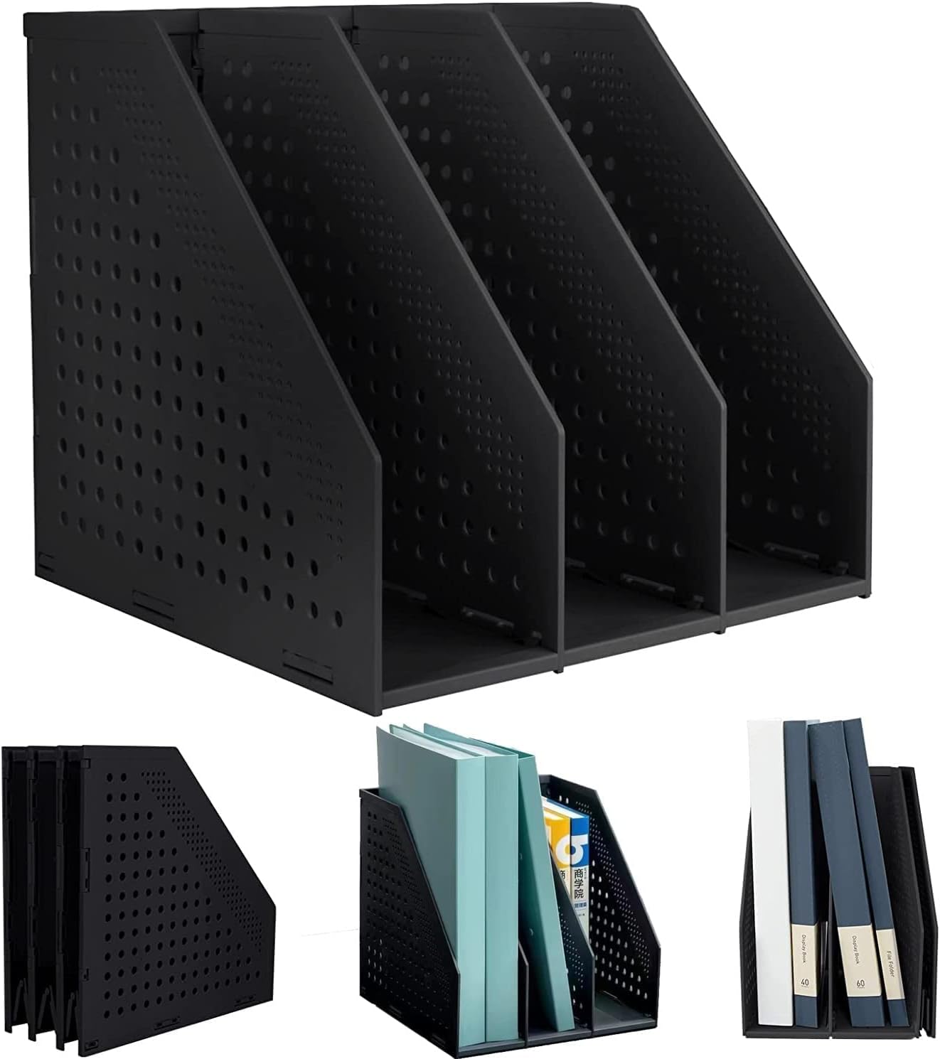 Amazon.co.jp: Panavage ファイルボックス 本立て 文具収納 事務用品 卓上棚 オフィス 卓上書類収納 折りたたみ式 3段 ダークグレー : 文房具・オフィス用品