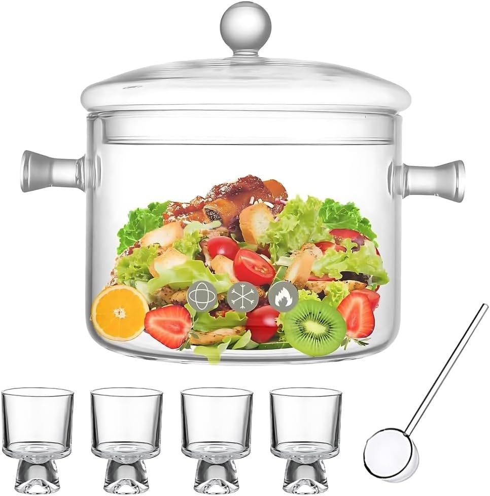 Amazon.com: XQWANG Glass Cooking Pots, 2L/67OZ Heat-Resistant ...