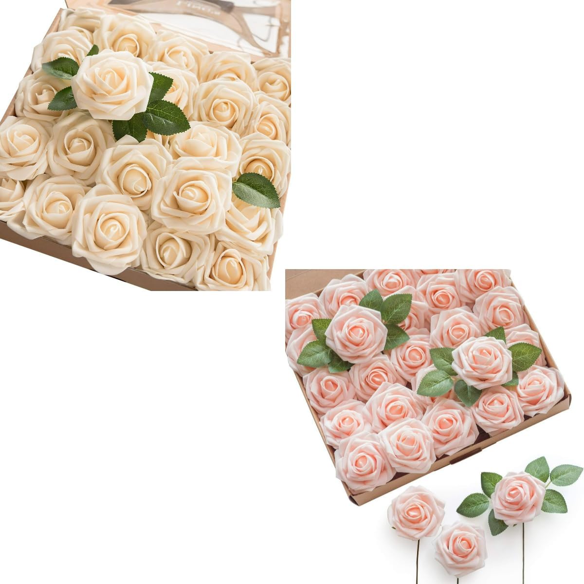 Amazon.com: Ling's Moment Artificial Flowers 25pcs Real Looking Cream ...