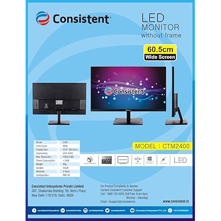 Consistent 2400 23.8" inch (60.5 cm) Wide Display 1920 x 1080 Pixels ...