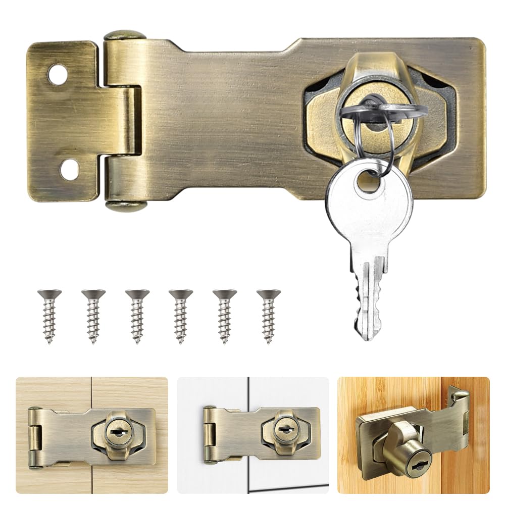 ADERTOS 4 Inch Keyed Hasp Lock Hasp and Staple with Padlock, Heavy Duty ...