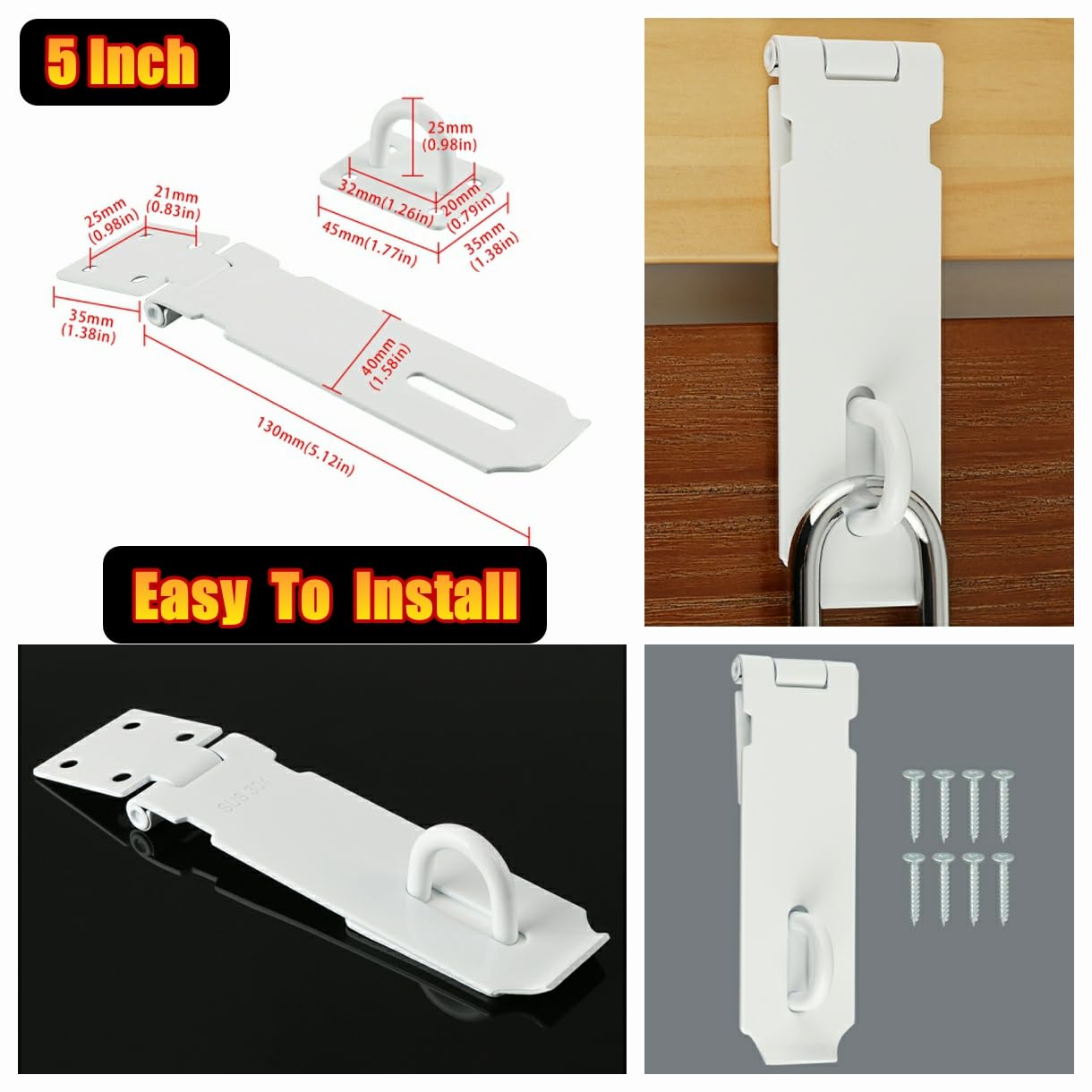 Snapklik.com : Hasp Lock Door Hinge Lock Padlock,White Clasp Latch ...