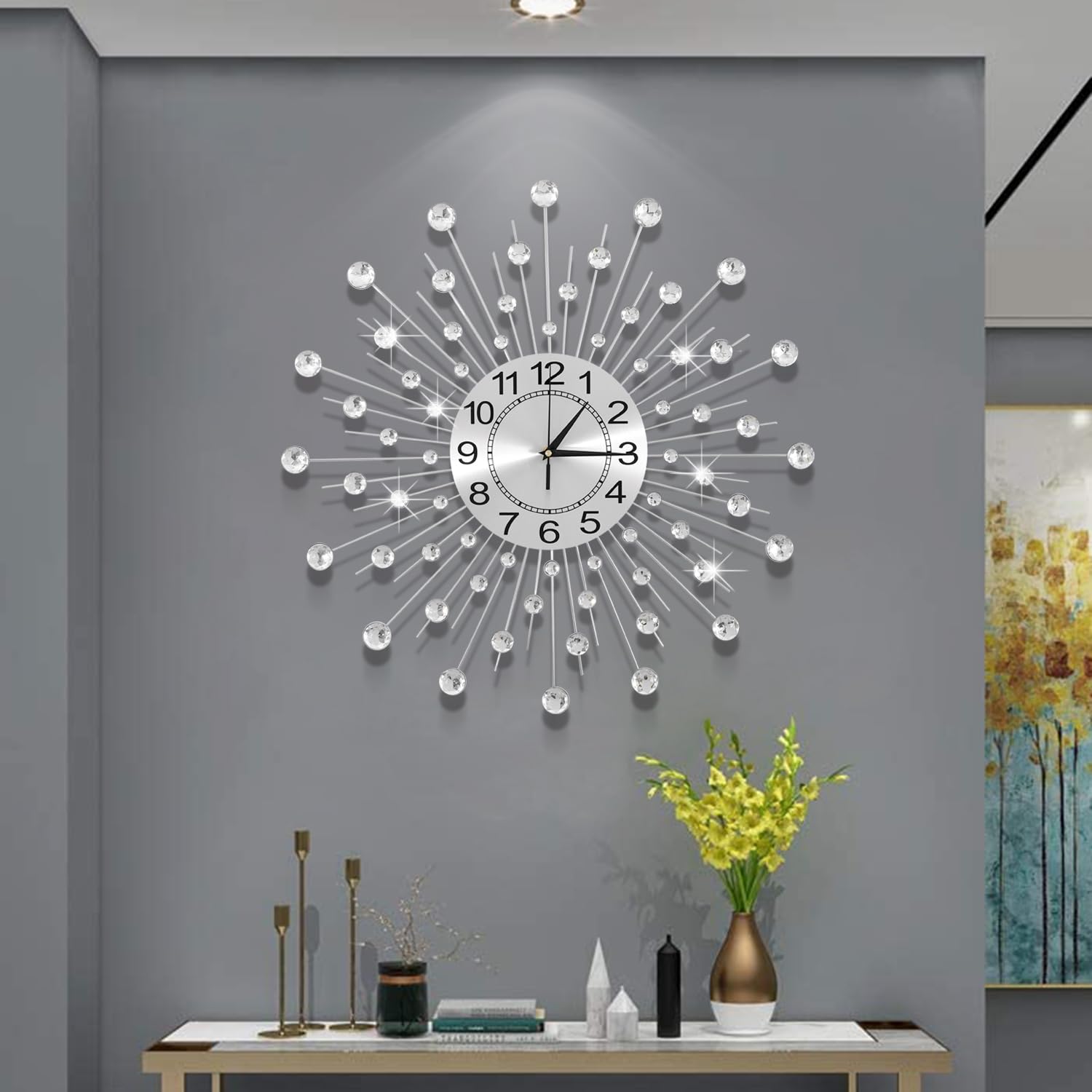 Large Wall Clock for Living Room Decor Non-Ticking Quiet Metal Quartz ...