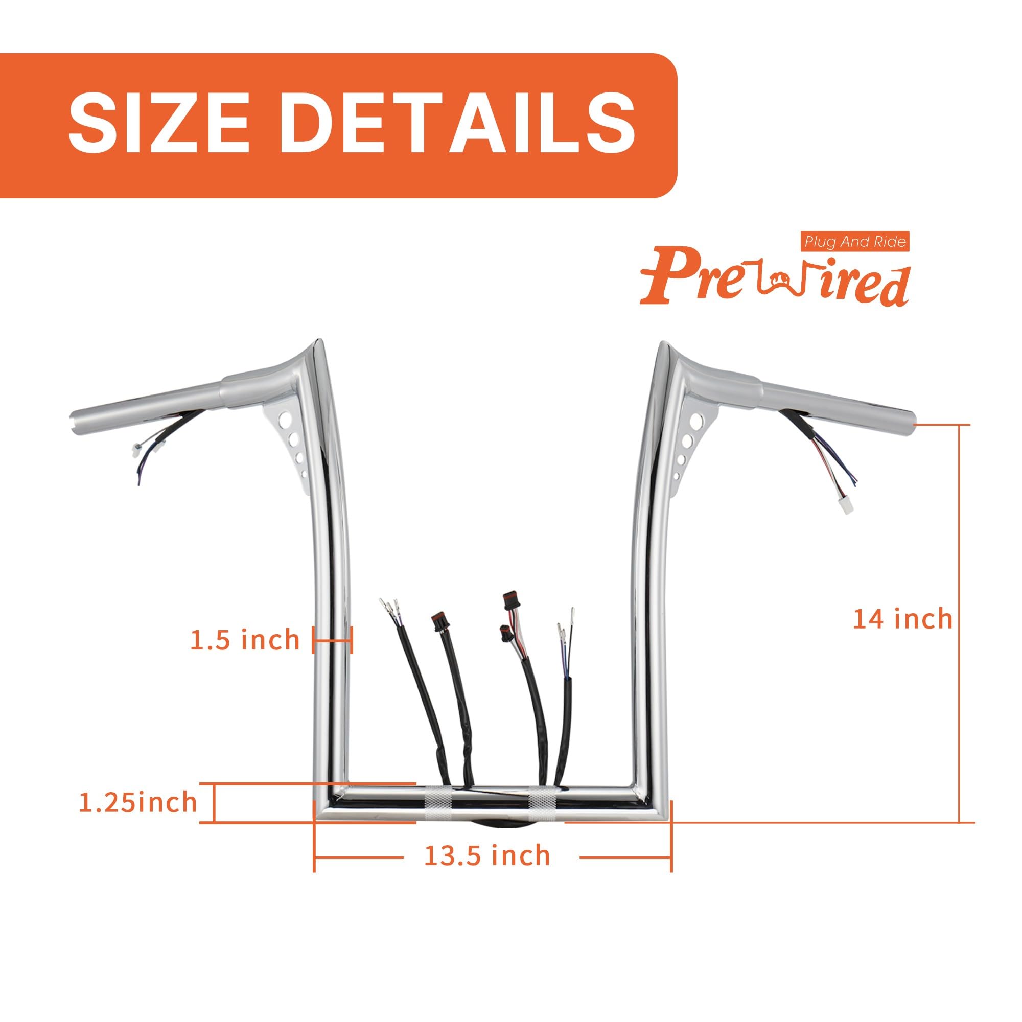 Snapklik.com : Prewired 14 Inch Bat-wing Ape Hangers Fat Boy Handlebars ...