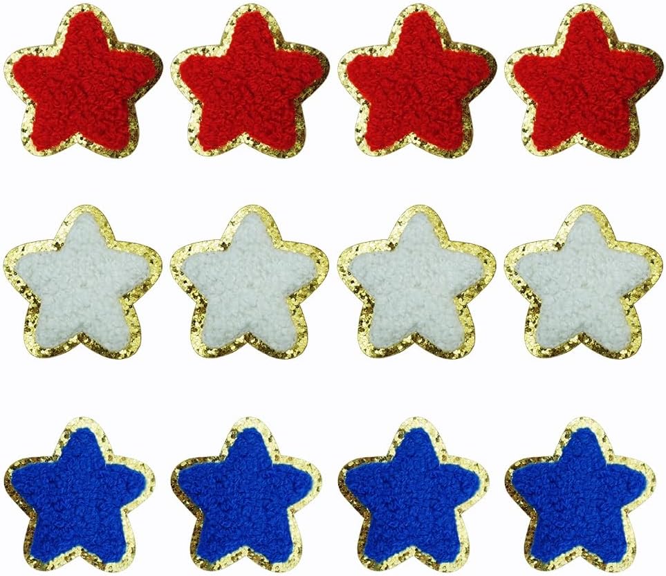 Amazon.com: SaktopDeco 12 PCS Star Patches Chenille Patches Gold Edge ...