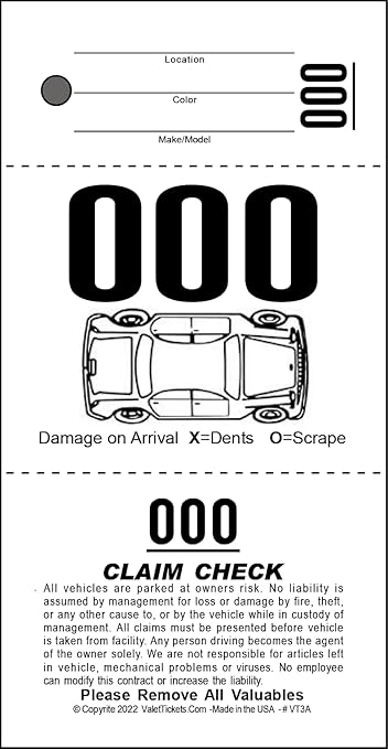 Amazon.com : 3 Part Valet Parking Tickets (1000 Tickets) on 110lb Card ...