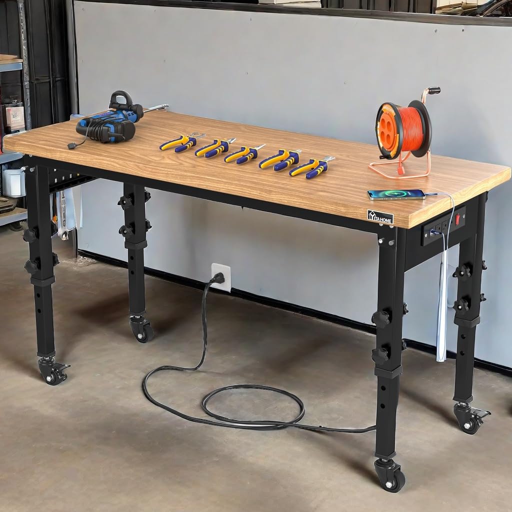 YITAHOME 72in Adjustable Workbench for Garage W/Pegboard & AC/USB ...