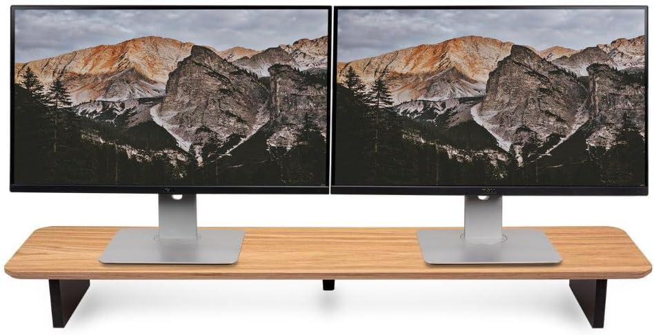 Balolo Setup Cockpit Dual Monitor Stand Real Wood Screen Riser for 2 ...