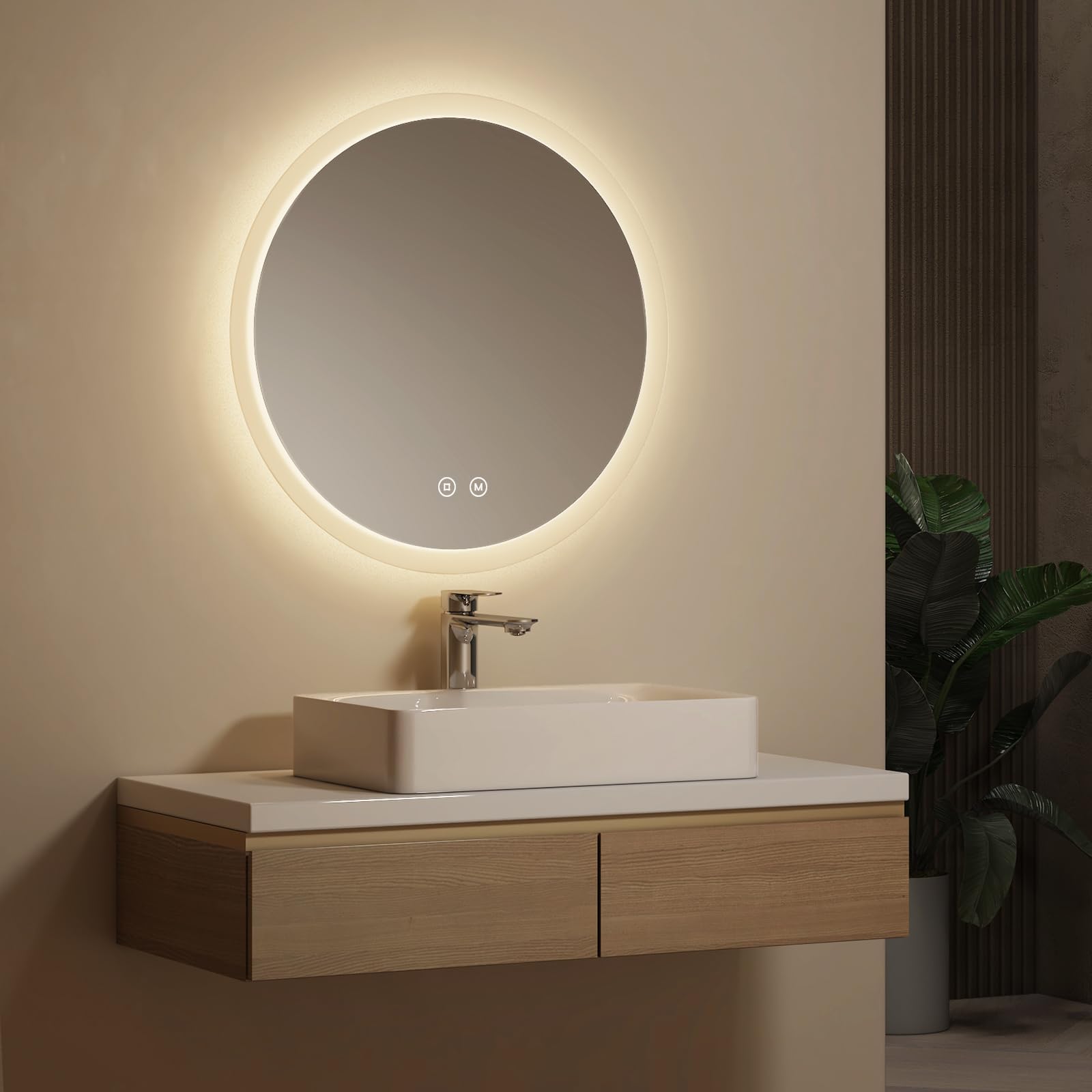 Biznest Round Bathroom Led Mirror Lights Illuminated Demister Pad ...