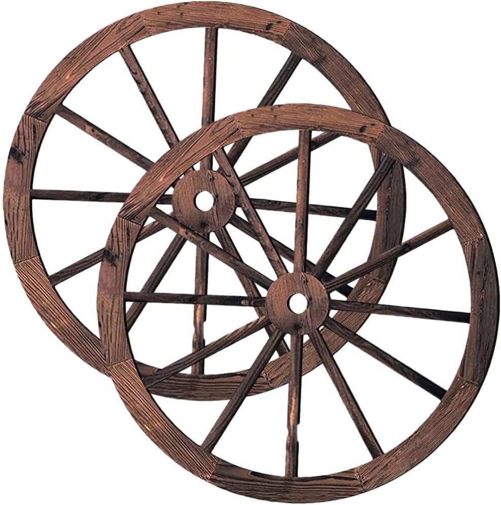 Amazon.com: 2pcs Wooden Wagon Wheel Decor Retro Wagon Wheel Wall Art ...