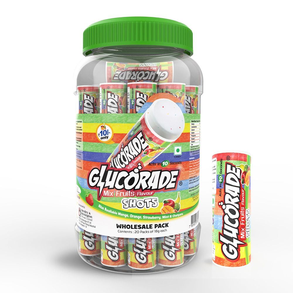 Buy Glucorade® Shots Glucose Energy Tablets | Mix Fruit Flavour | Jar ...