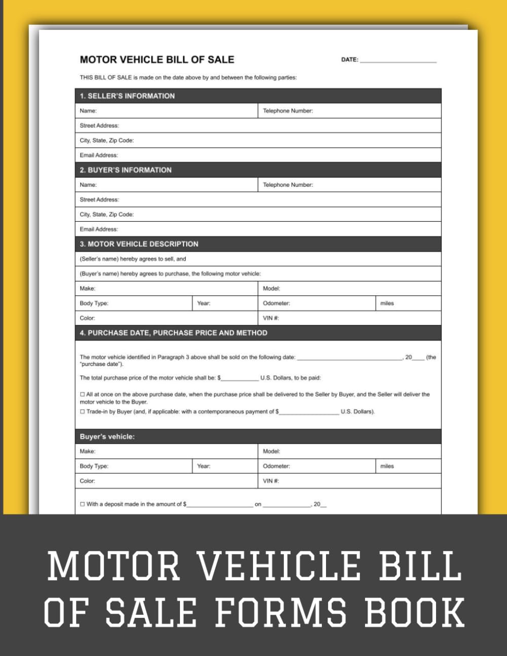 Motor Vehicle Bill of Sale Forms Book: Bill of Sale Form for Buying or ...