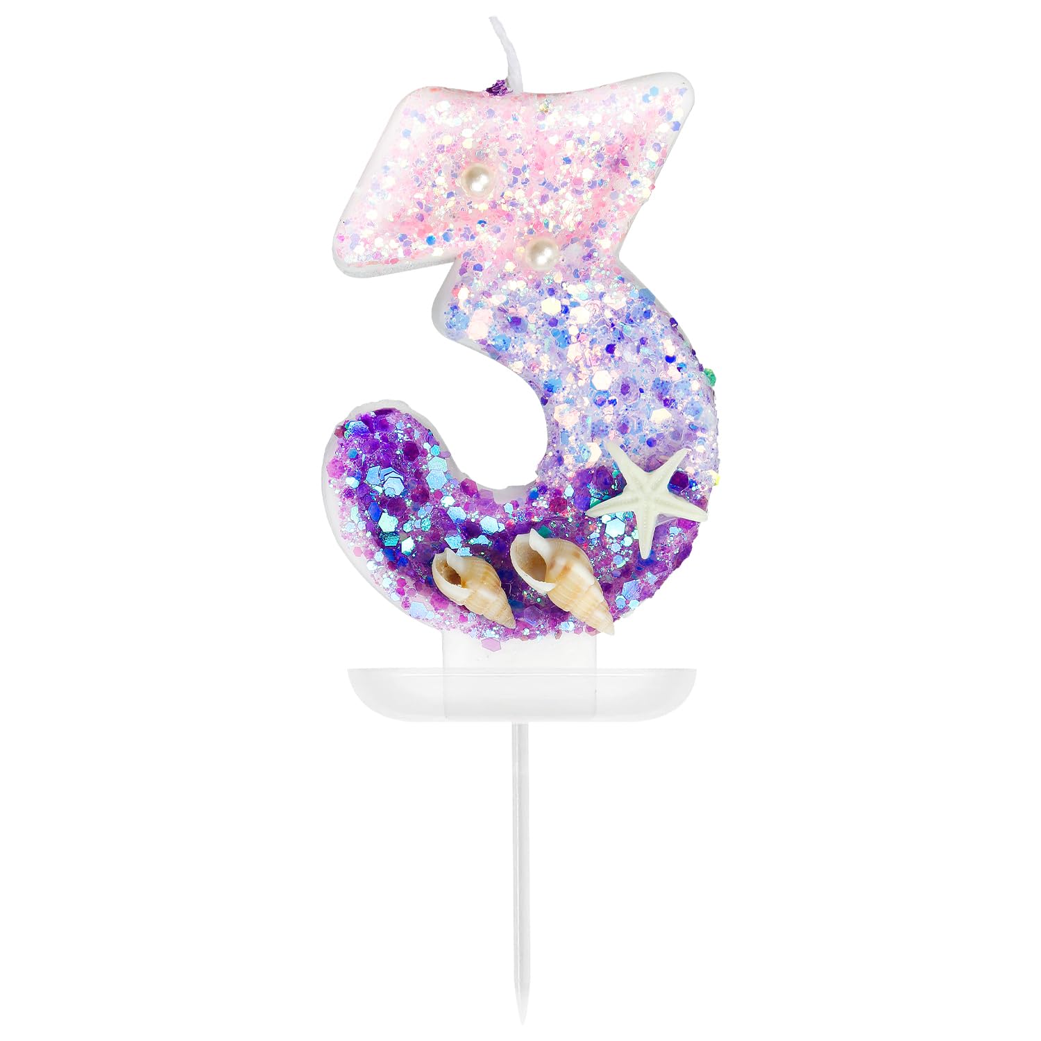 Vanyibro Pink Purple Mermaid Birthday Candle with Sparkling Number 3 ...