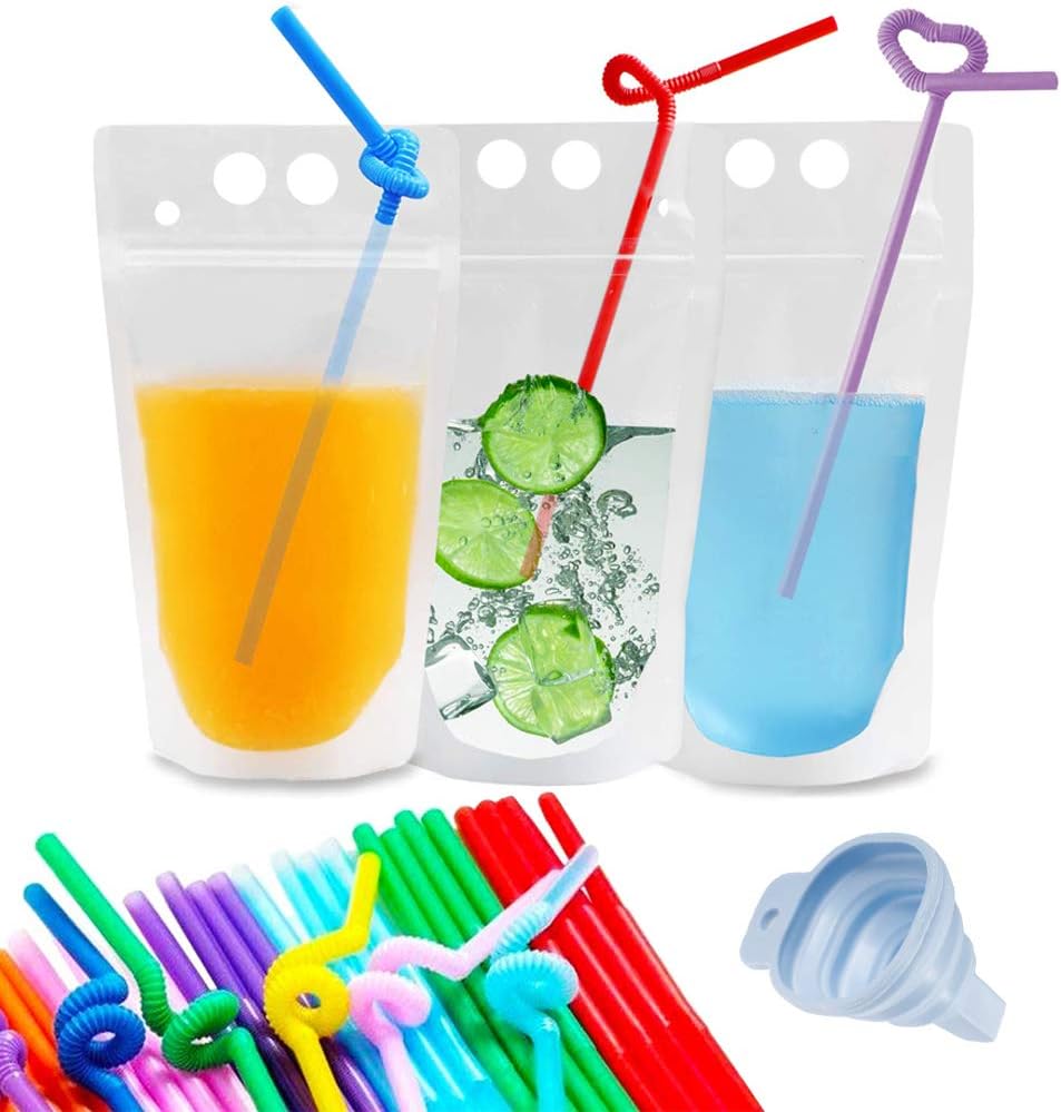 Amazon.com: 100 Pcs Zipper Plastic Pouches Drink Bags, Heavy Duty Hand ...