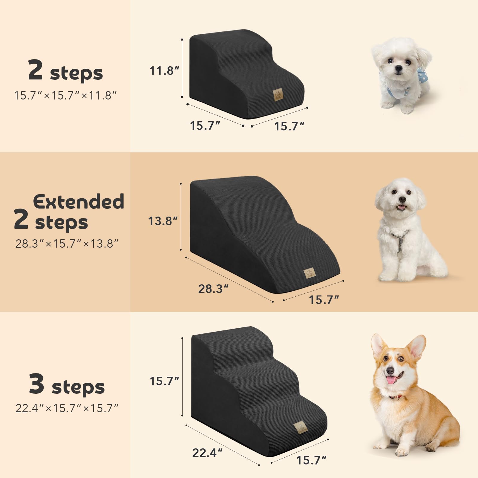 Dog Stairs for Small Dogs, Extended Dog Steps Ladder to Couch Sofa Bed ...