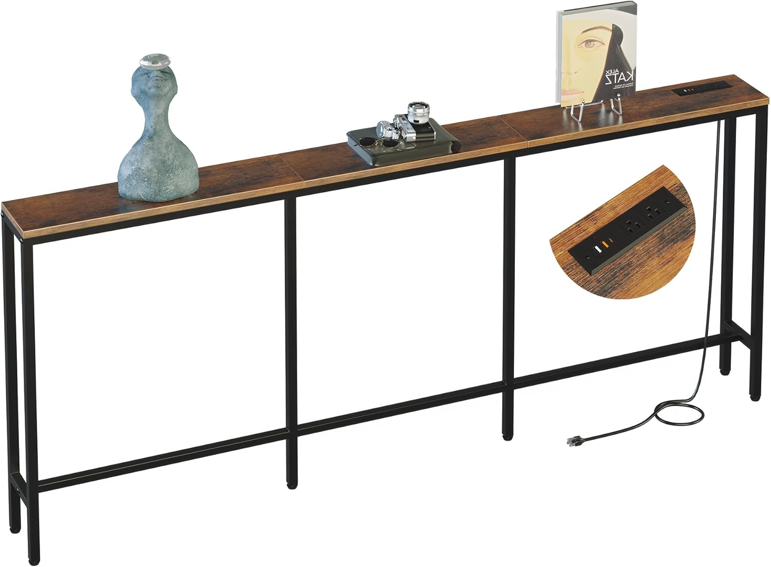 FLORIHOMA 200CM Narrow Console Table with Fast Charging, 2 Power ...