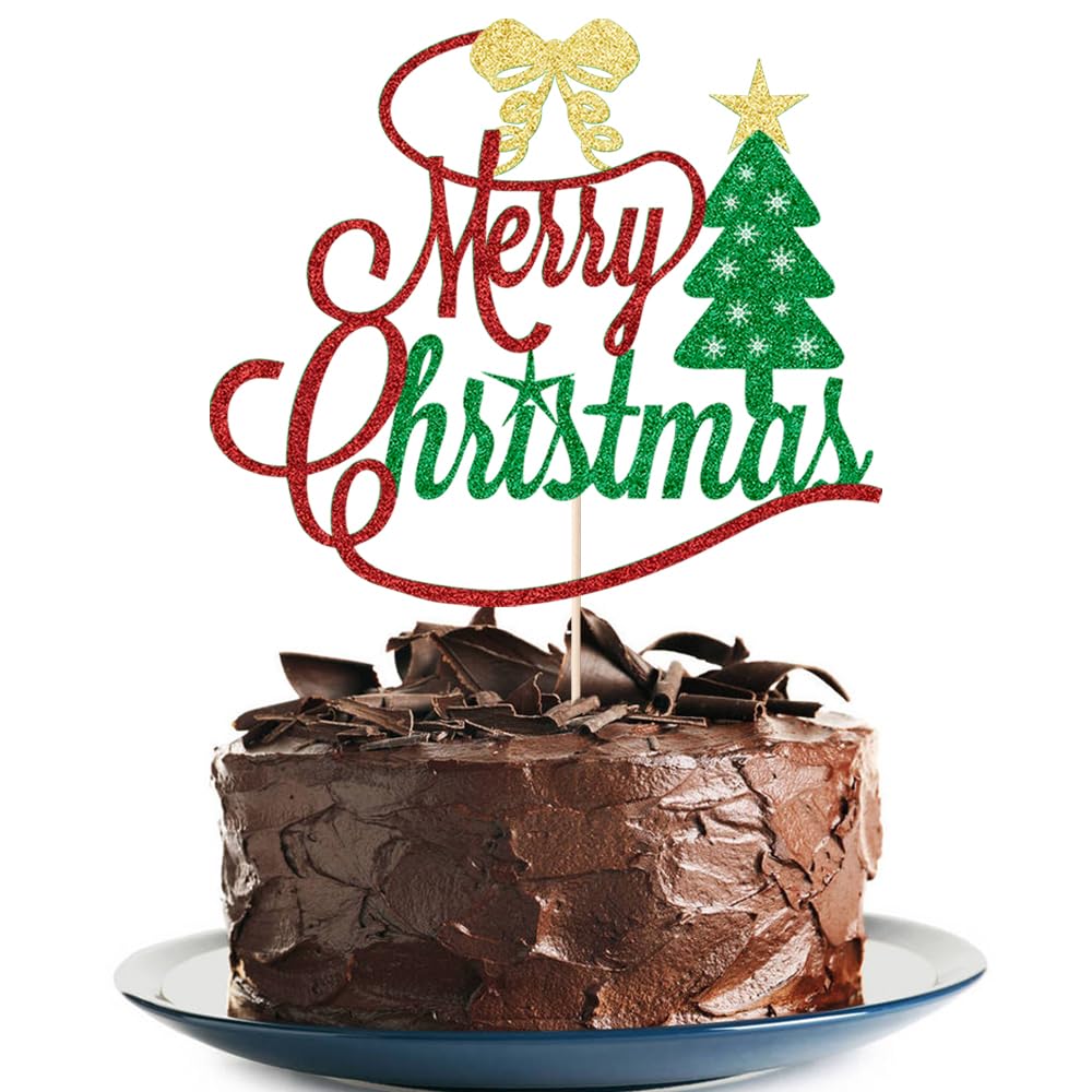 Snapklik.com : Merry Christmas Cake Toppers Glitter Xmas Cupcake Picks ...