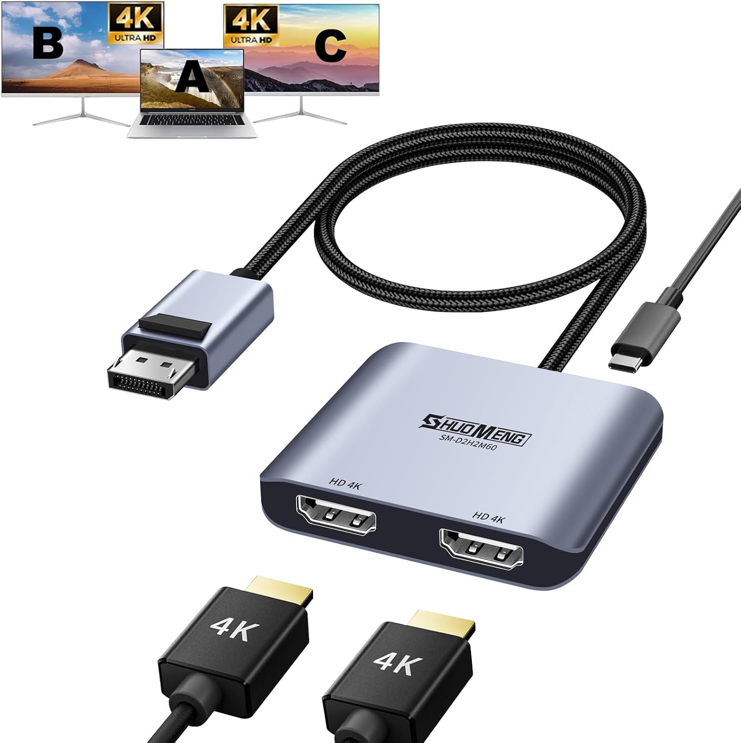 Amazon.com: DisplayPort to Dual HDMI Adapter, 4K@60Hz male DP computer ...