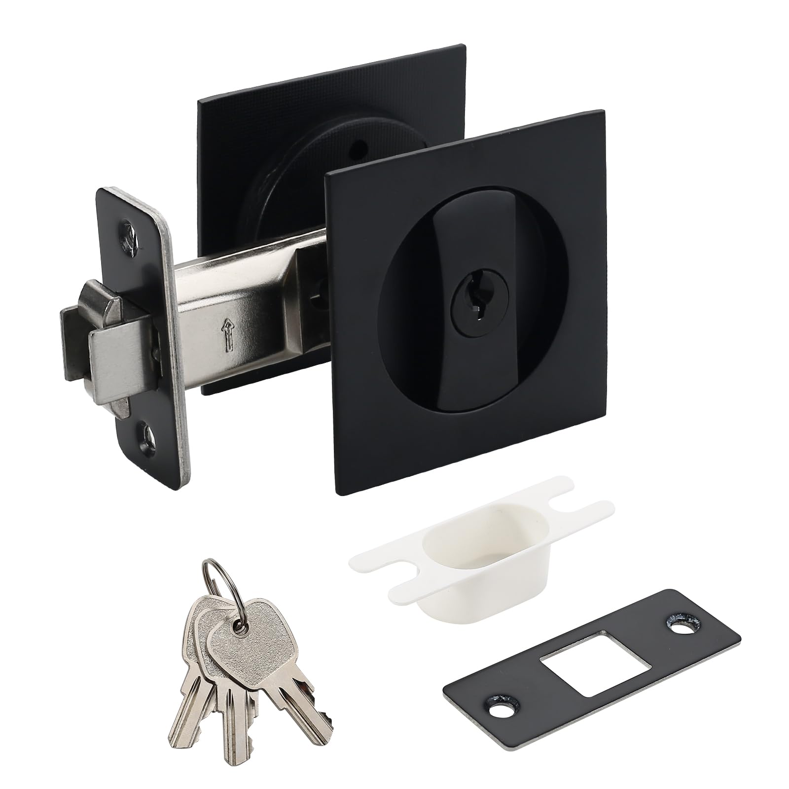 Asidrama Sliding Key Pocket Door Lock, Matte Black Pocket Door Hardware ...