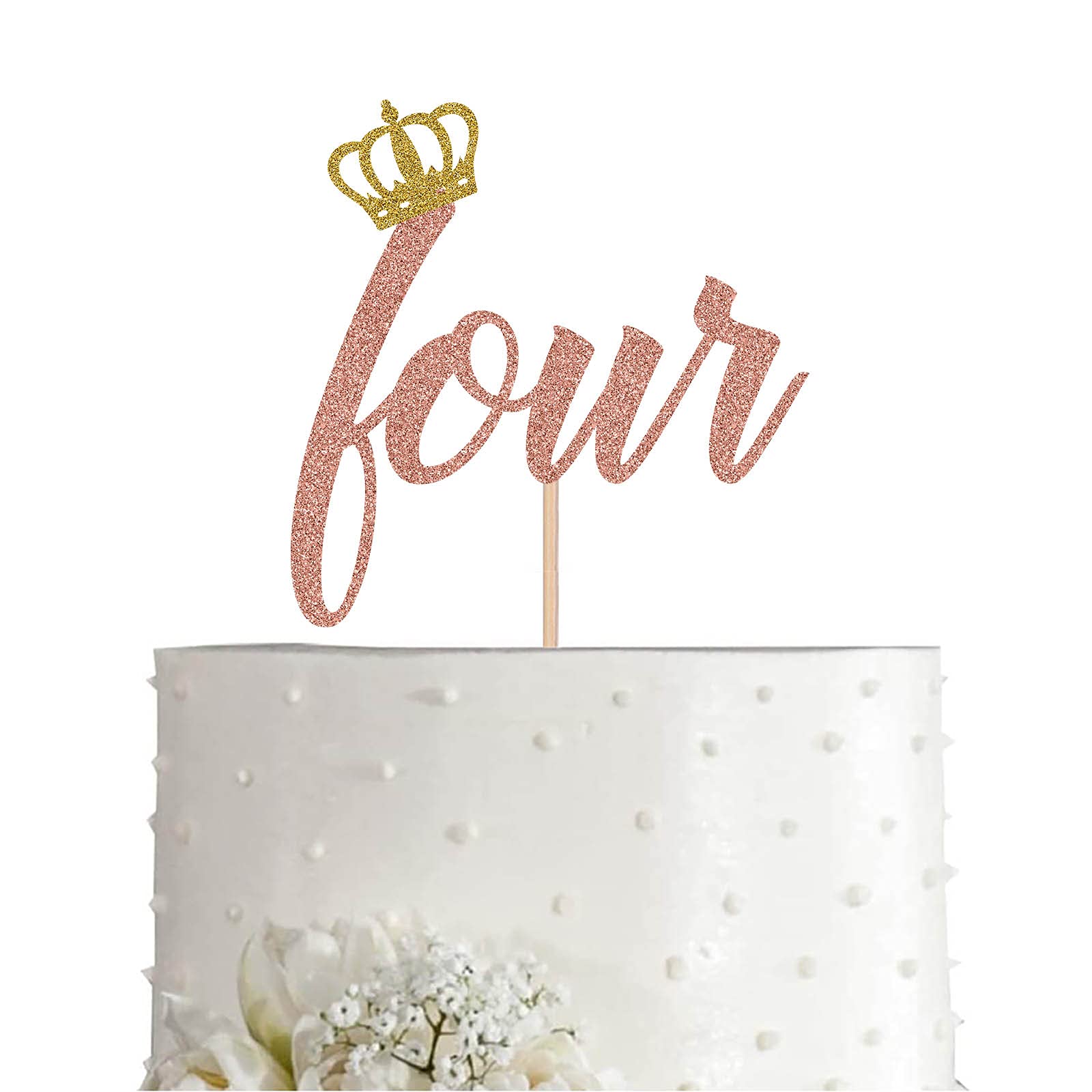 Buy Princess 4th Birthday Cake Topper Rose Gold Glitter Girl 4 Years ...