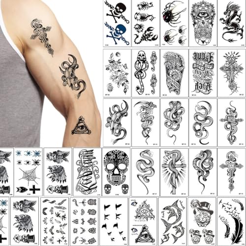 Fake Tattoos, 30 Sheets, Temporary Tattoos, Black Temporary Tattoo ...