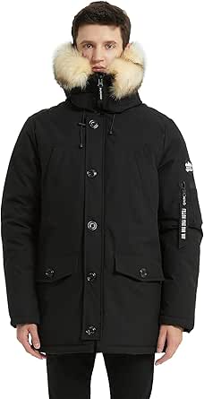 PUREMSX Insulated Parka Jacket for Men, Mens Winter Hooded Vegan Down ...