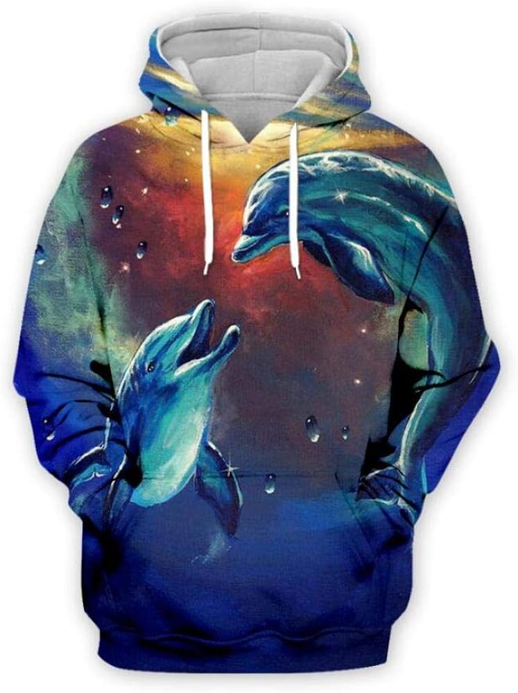 SWEYRT Gemalt Zwei Delfine Drucken Pullover 3D Grafik Pullover Hoodie ...