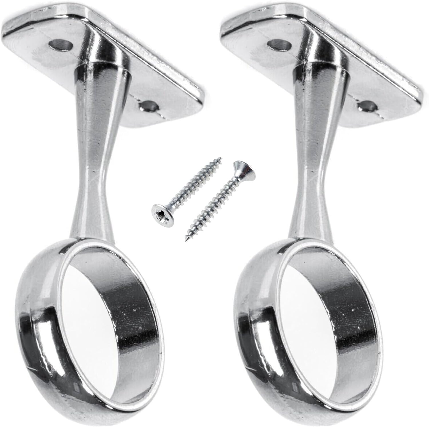 2 Pack 19mm Chrome Wardrobe Rail Centre Support Brackets – Round Flange ...