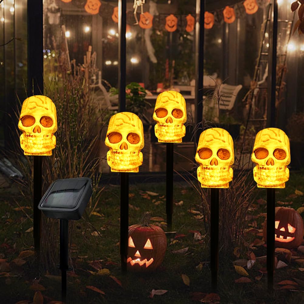 Amazon.com : 5pack Solar Halloween Skull Lights Decorations Outdoor ...