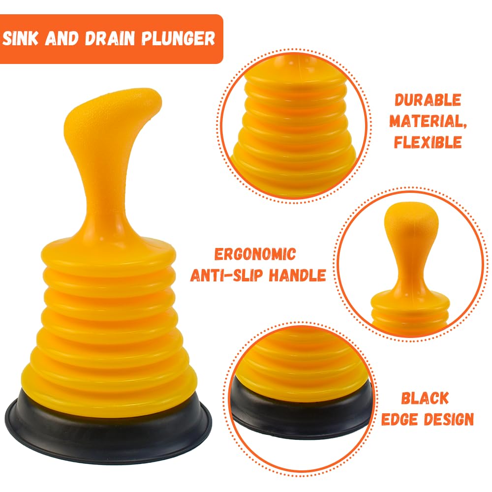 MAGENME Sink Plunger PowerfulDrain Plunger Commercial Style Plumbers ...