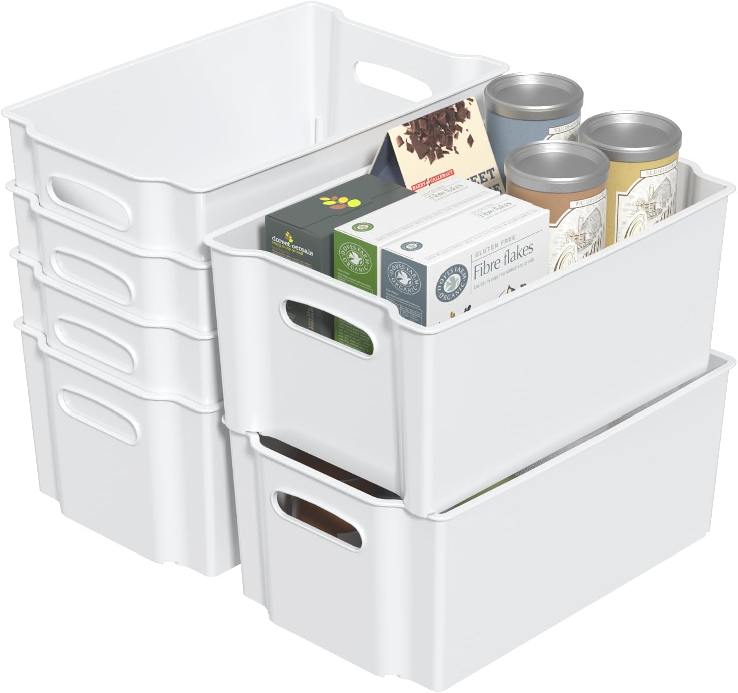 Tyminin Plastic Stacking Open Storage Boxes for Freezer, White, 6 Packs ...