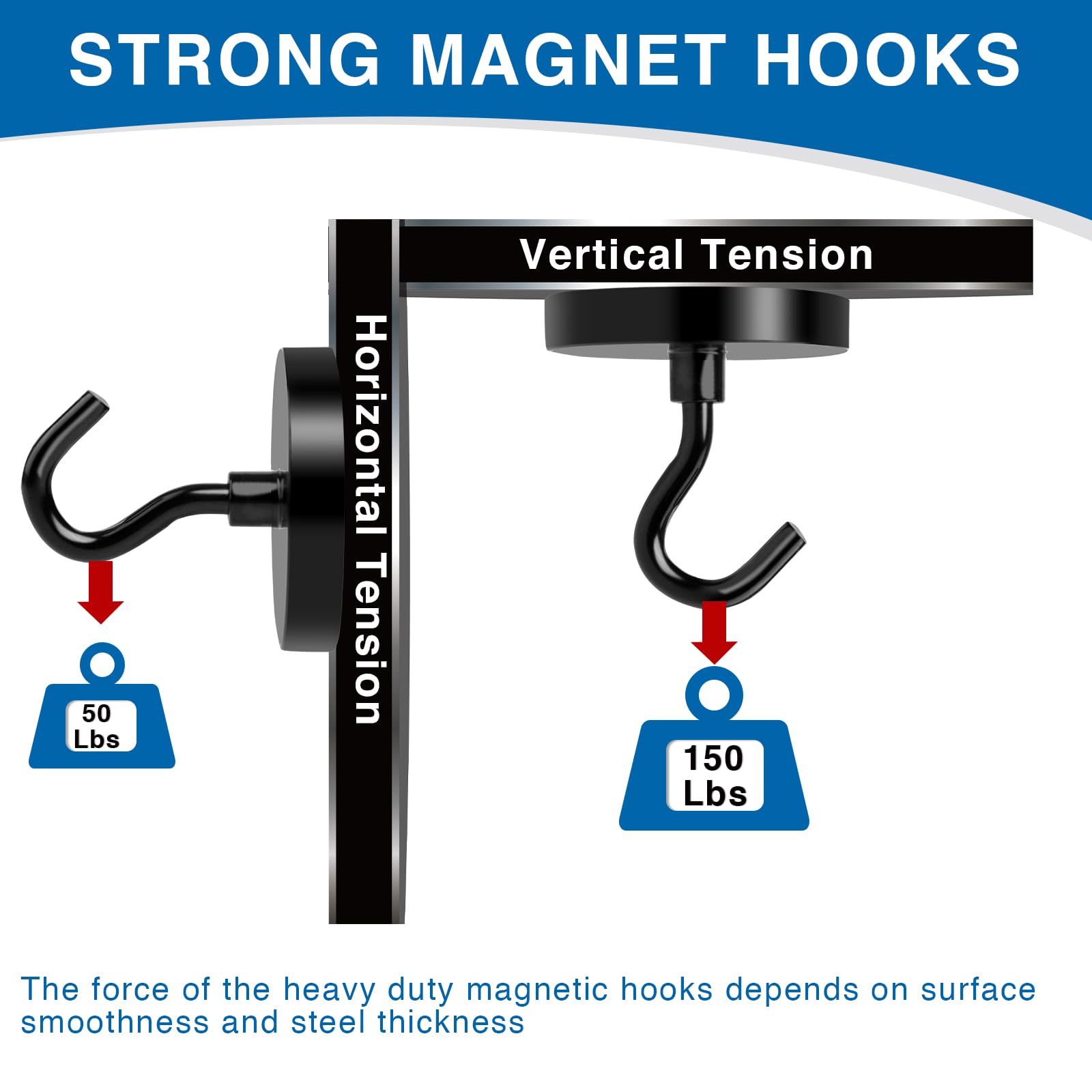 Snapklik.com : Black Magnetic Hooks, 150LBS Magnet Hooks For Hanging ...