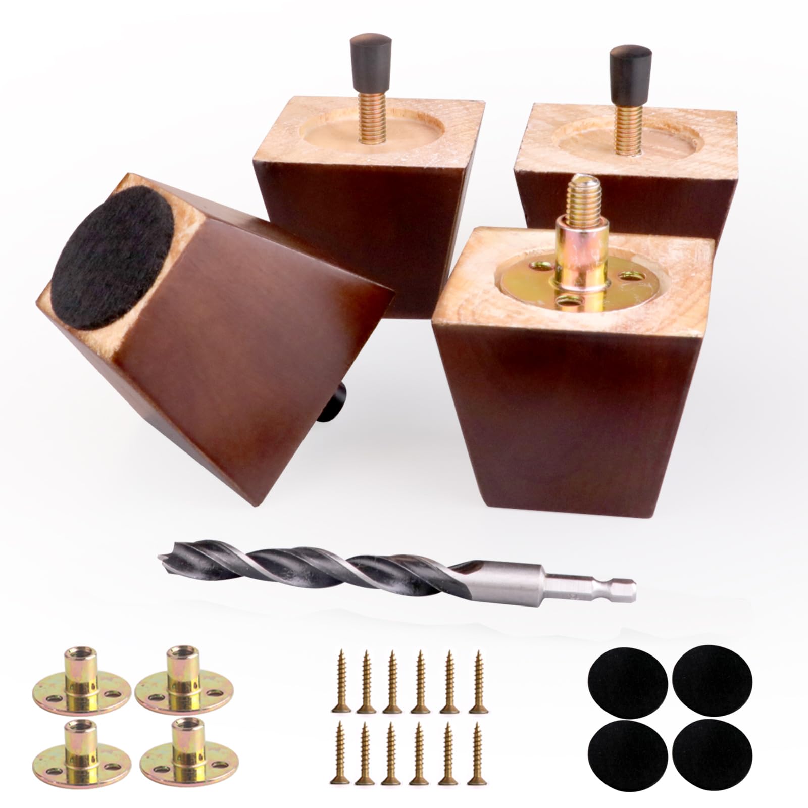 Amazon.com: Xlroaafs 2 inch Square Wood Furniture Legs Set of 4,Rubber ...
