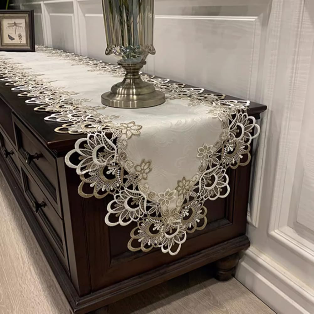 Amazon.com: Sandweek Washable Tablecloth Table Runner Lace Floral ...