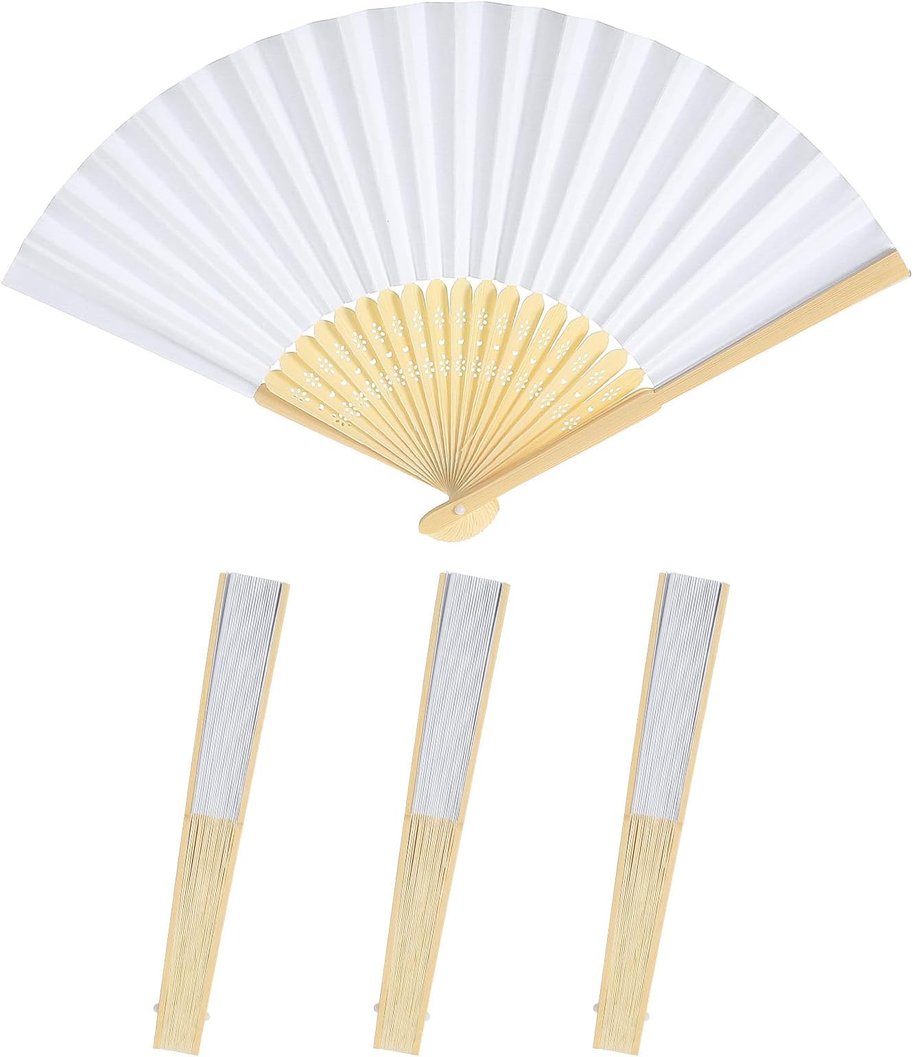 Amazon.com: Grevosea White Folding Fans, 4 Pack Handheld Fans Bamboo ...