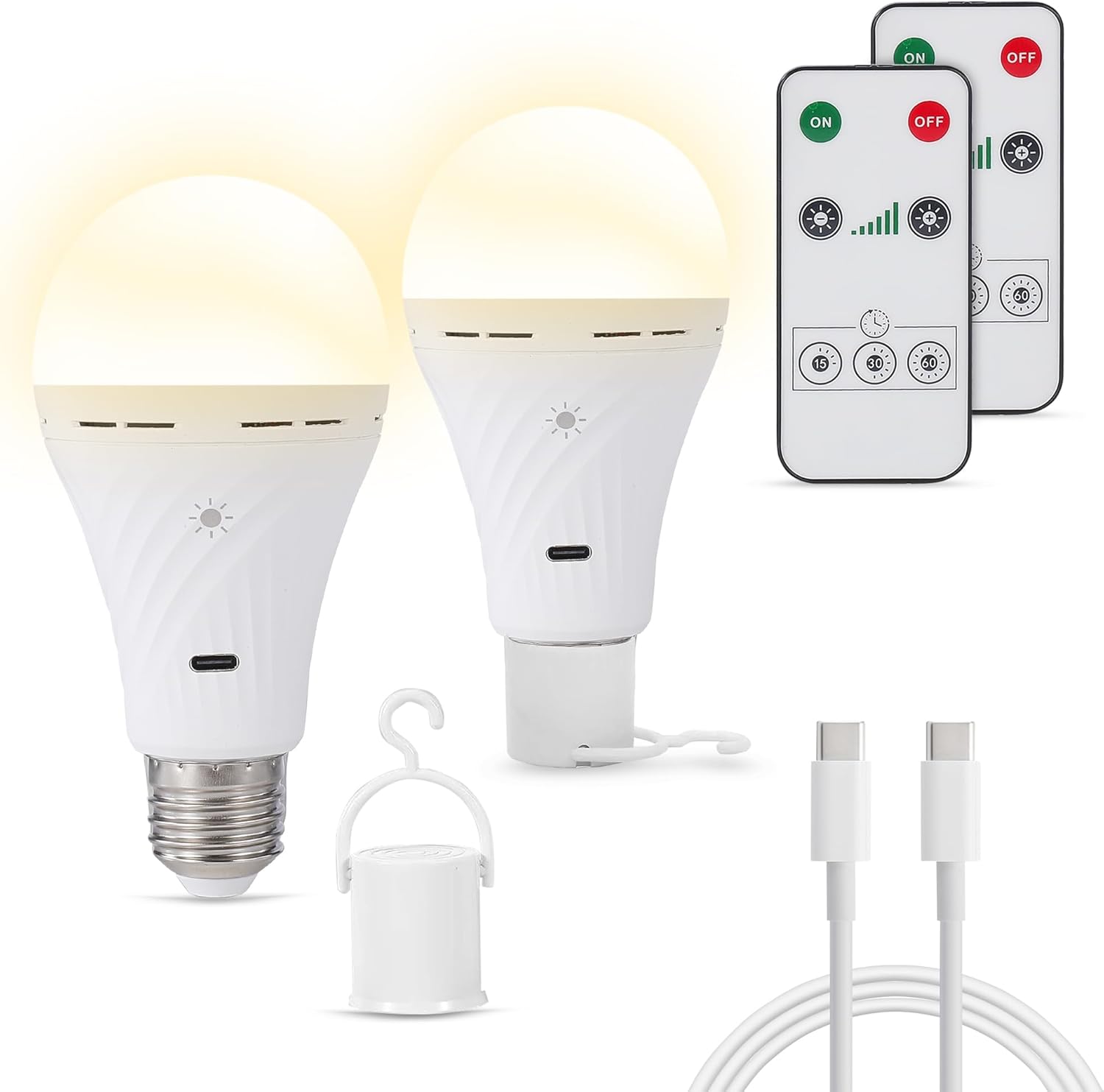 USB Rechargeable Light Bulbs with Remote, Dimmable and Timer, Wireless ...