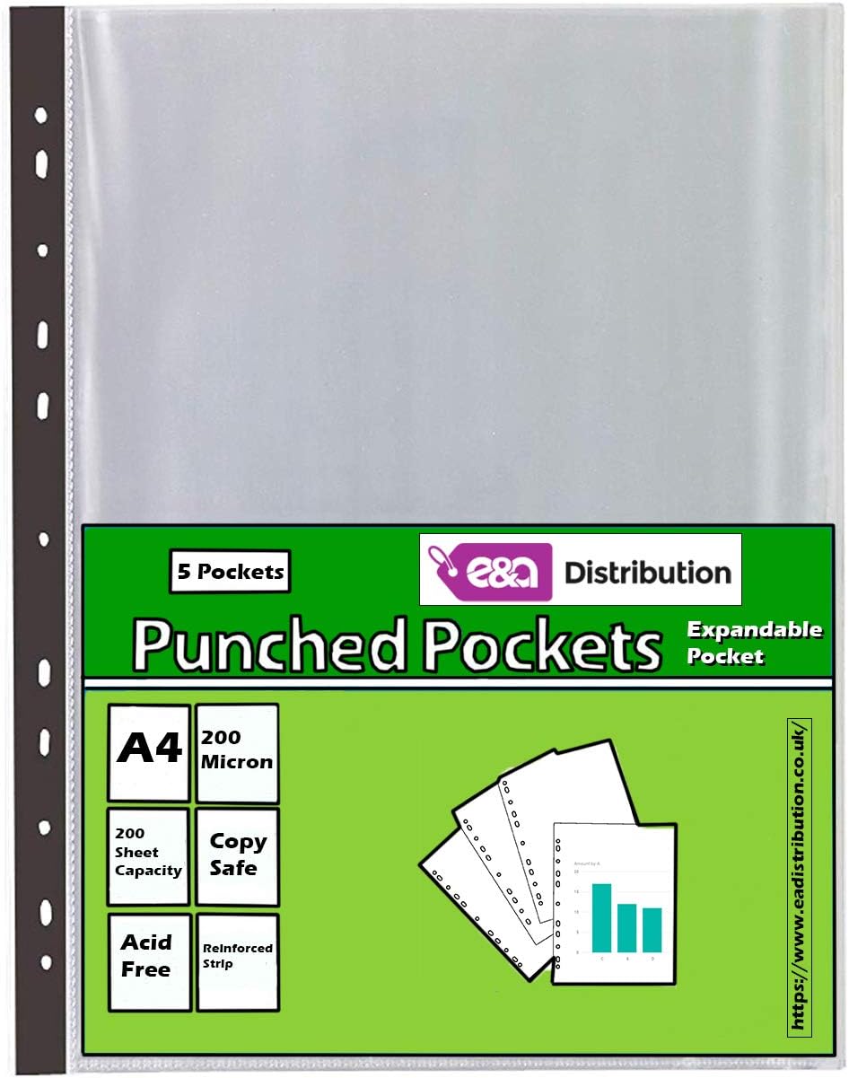 New 100 Pcs A4 Plastic Punched Punch Pockets Folders Filing Wallets ...